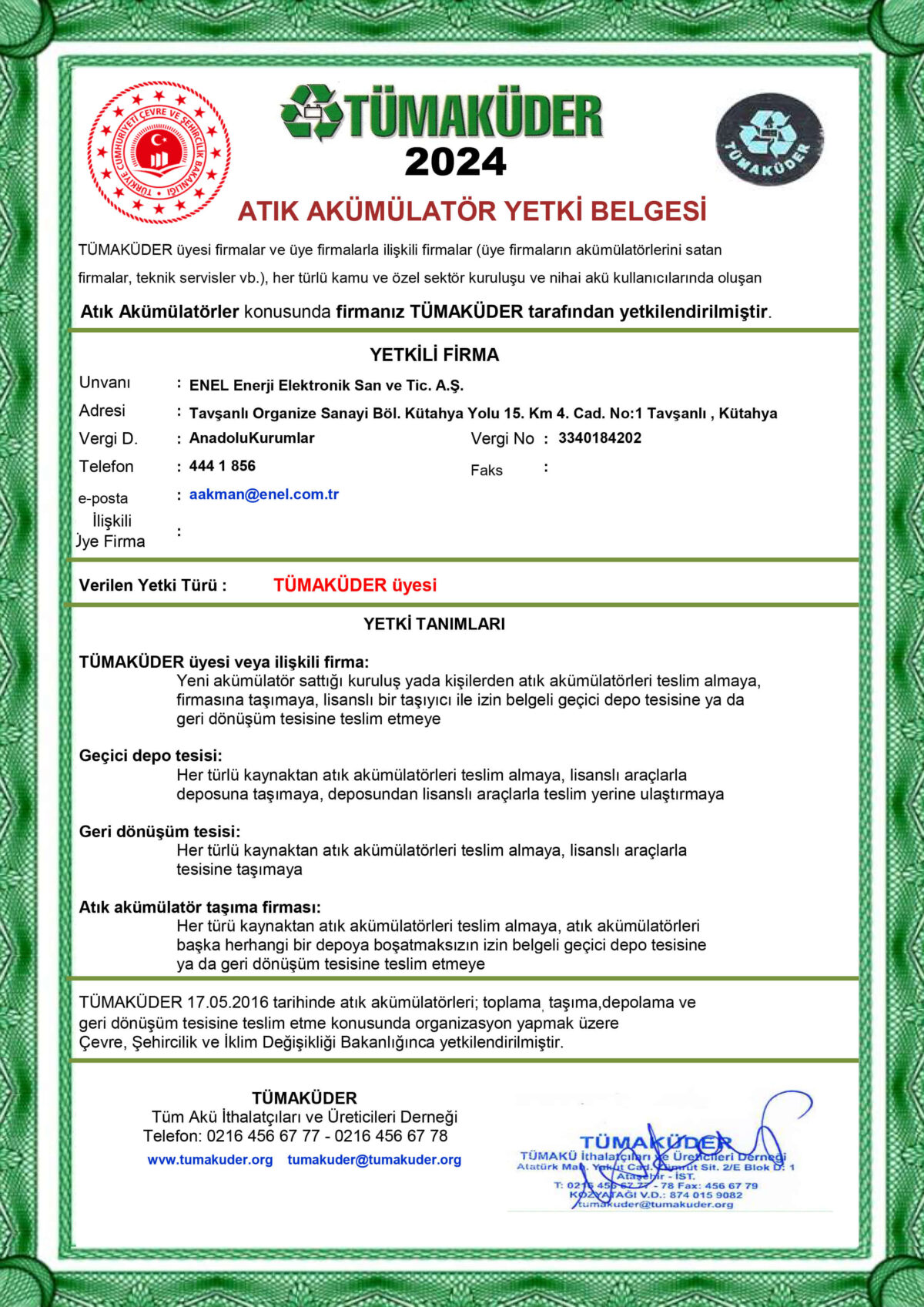 Kalite Belgeleri ve Sertifikalar | Enel Enerji